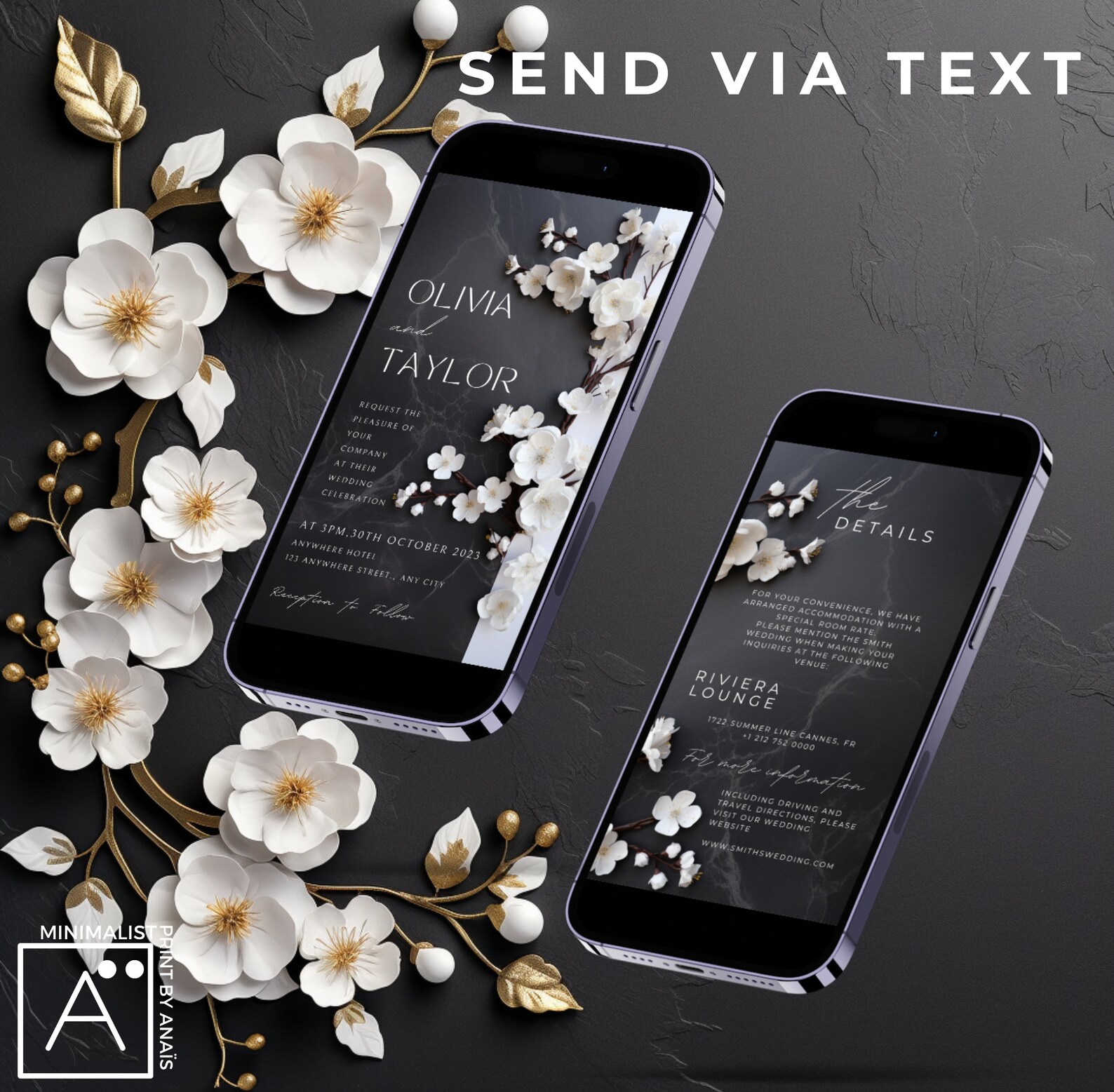 Elegant Black Wedding Invitation Minimalist Floral Wedding - Etsy