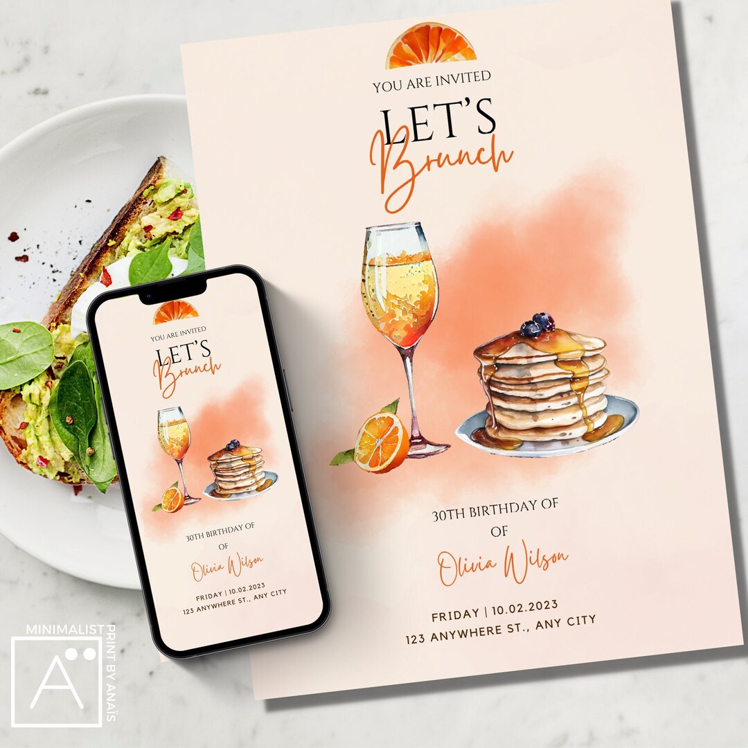 Brunch Birthday Invitation: Pancakes & Mimosas (printable or Text ...