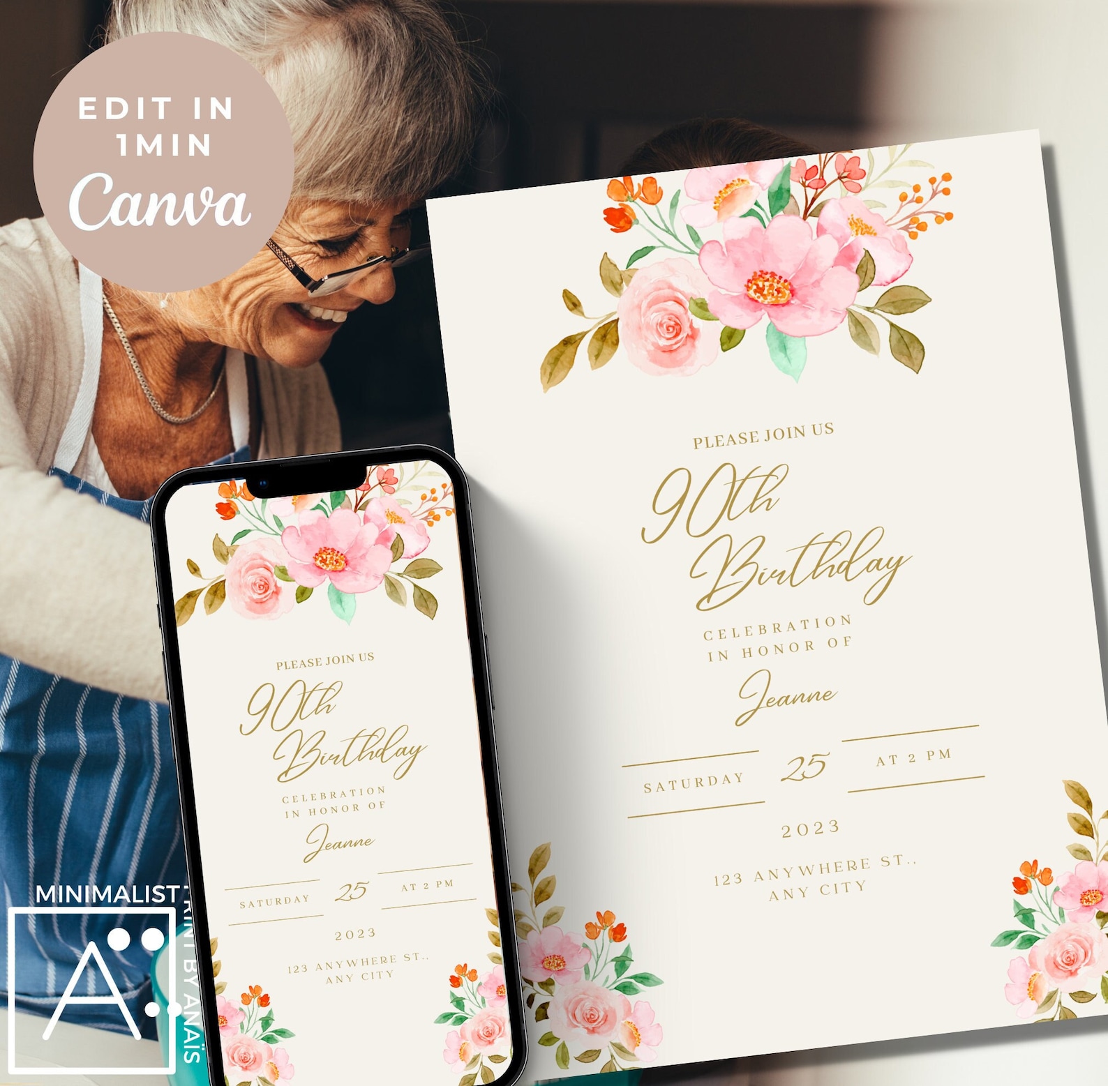 90th Birthday Invite, 90th Birthday Invitation, 90th Birthday, 90th ...