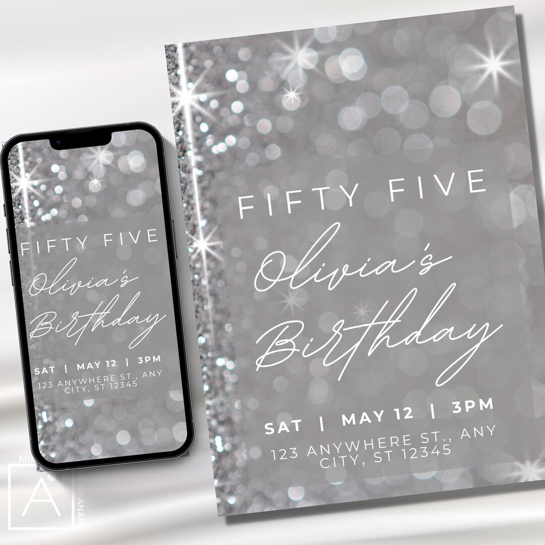 Silver Glitter Birthday Invitation: Editable Template (printable ...