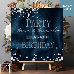 Denim and Diamond Backdrop & Welcome Sign, Denim Diamond Party Decor ...