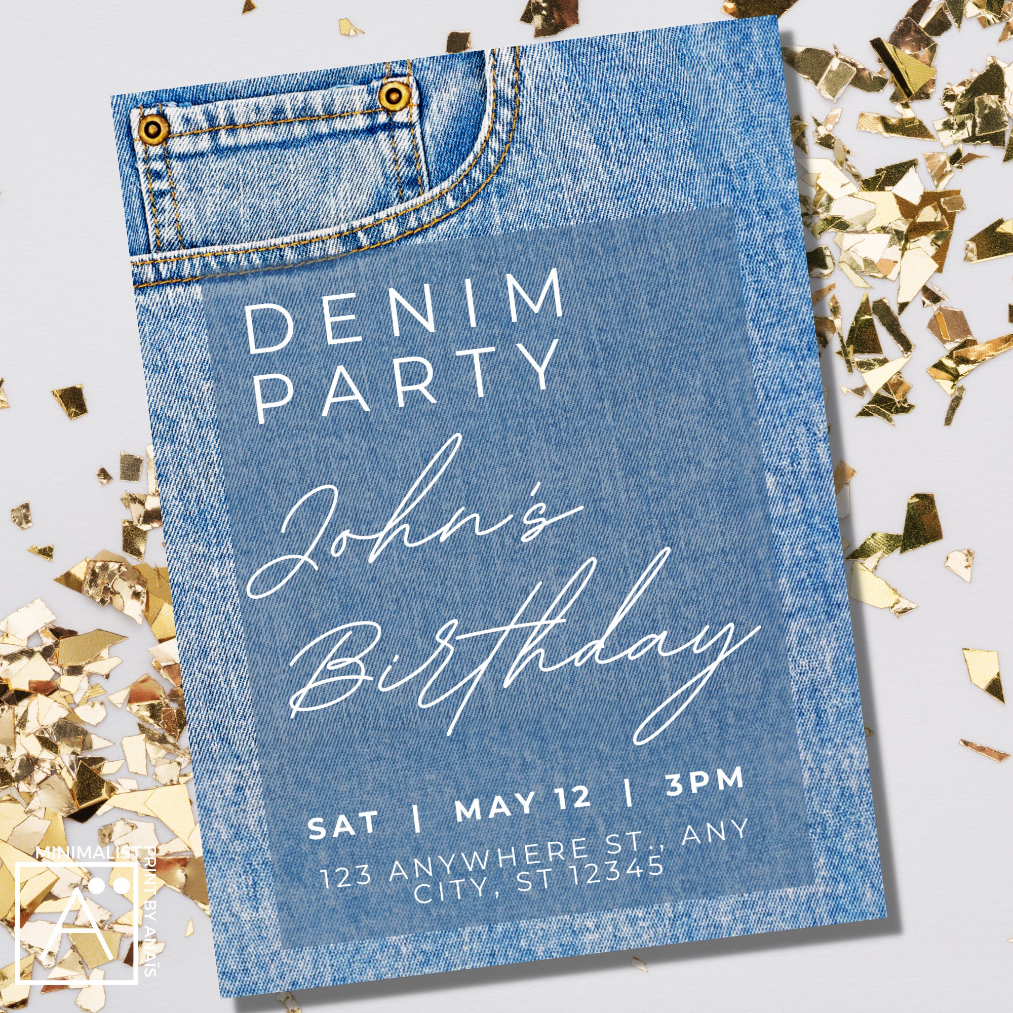 Denim Birthday Invitation, Denim Invite, Denim Party, Blue Jeans and ...