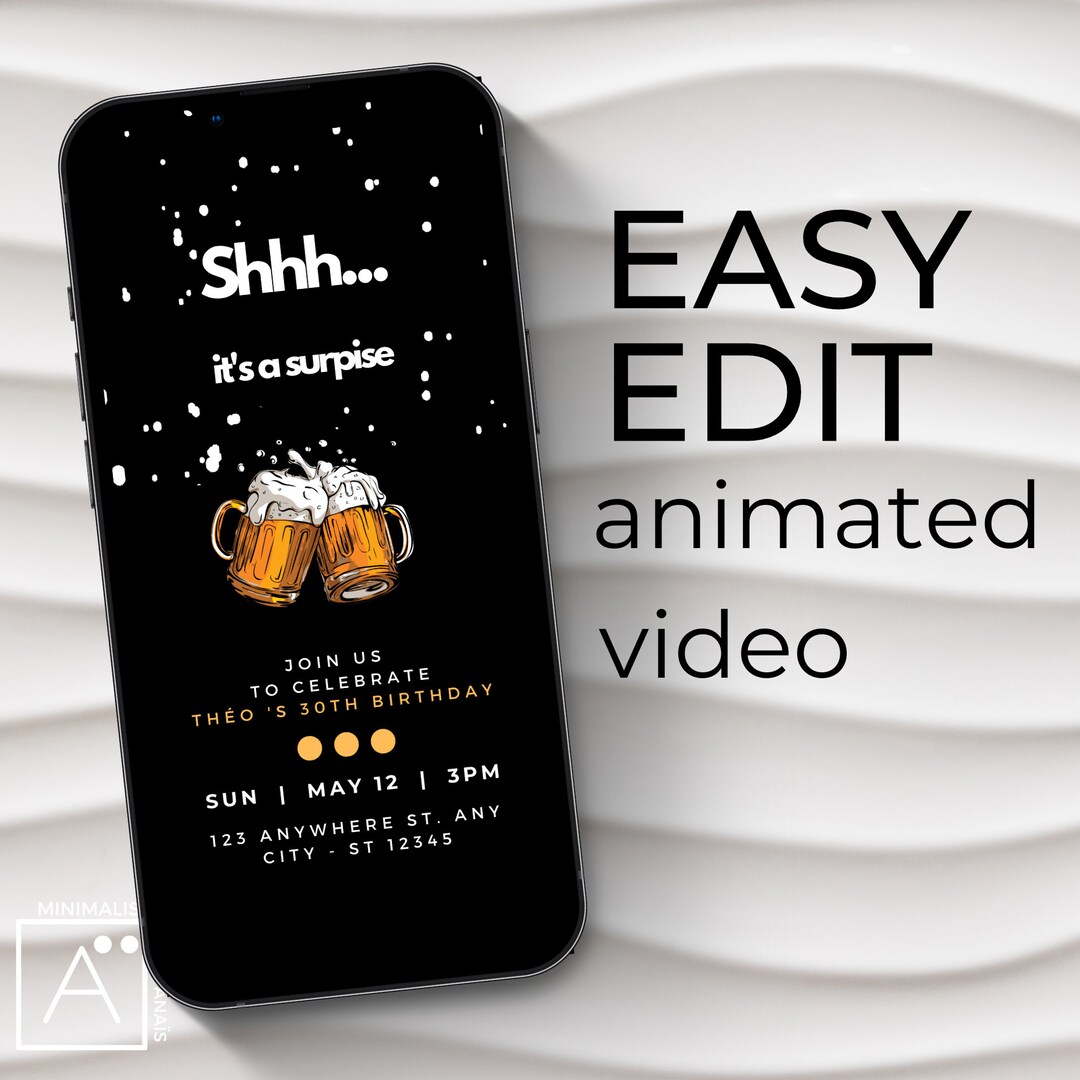 Beer Surprise Birthday Animated Evite: Editable Invitation (digital ...