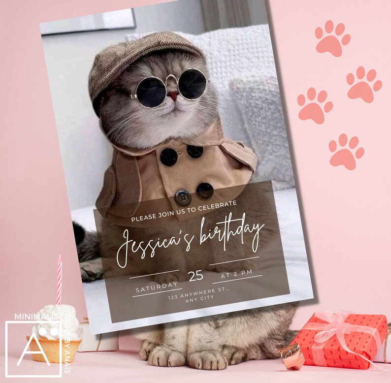Cat Birthday Party Invitation, Cat Birthday Invitation, Editable, Cat ...