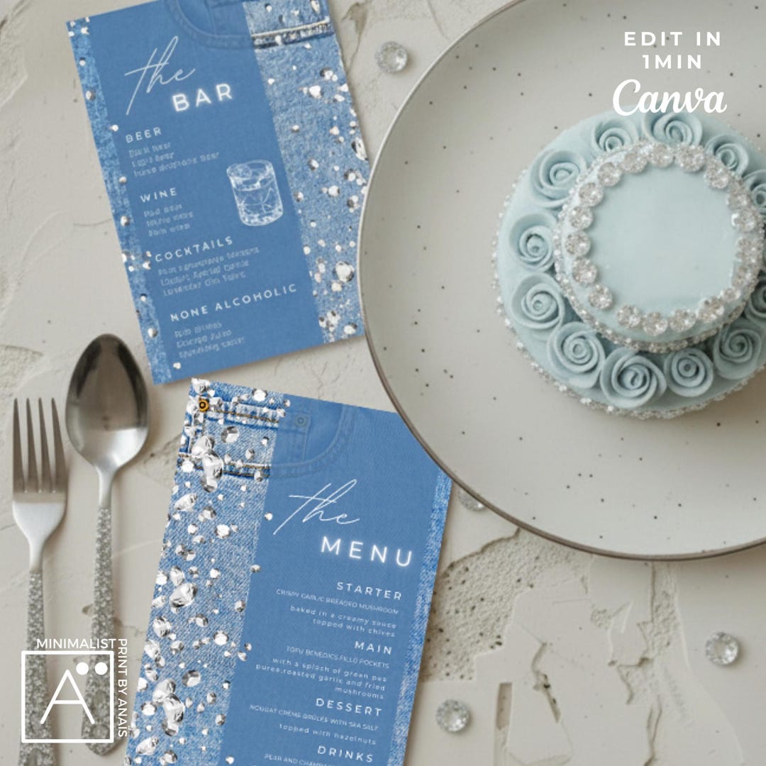Denim and Diamond Drink Menu & Food Menu: Editable Template - Etsy