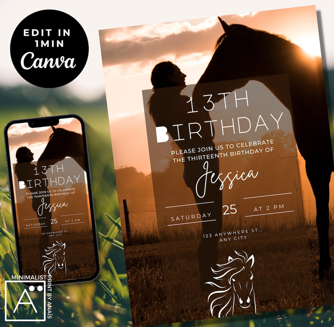 Horse Birthday Card, Birthday Horse, Horse Invitation, Birthday Invites ...