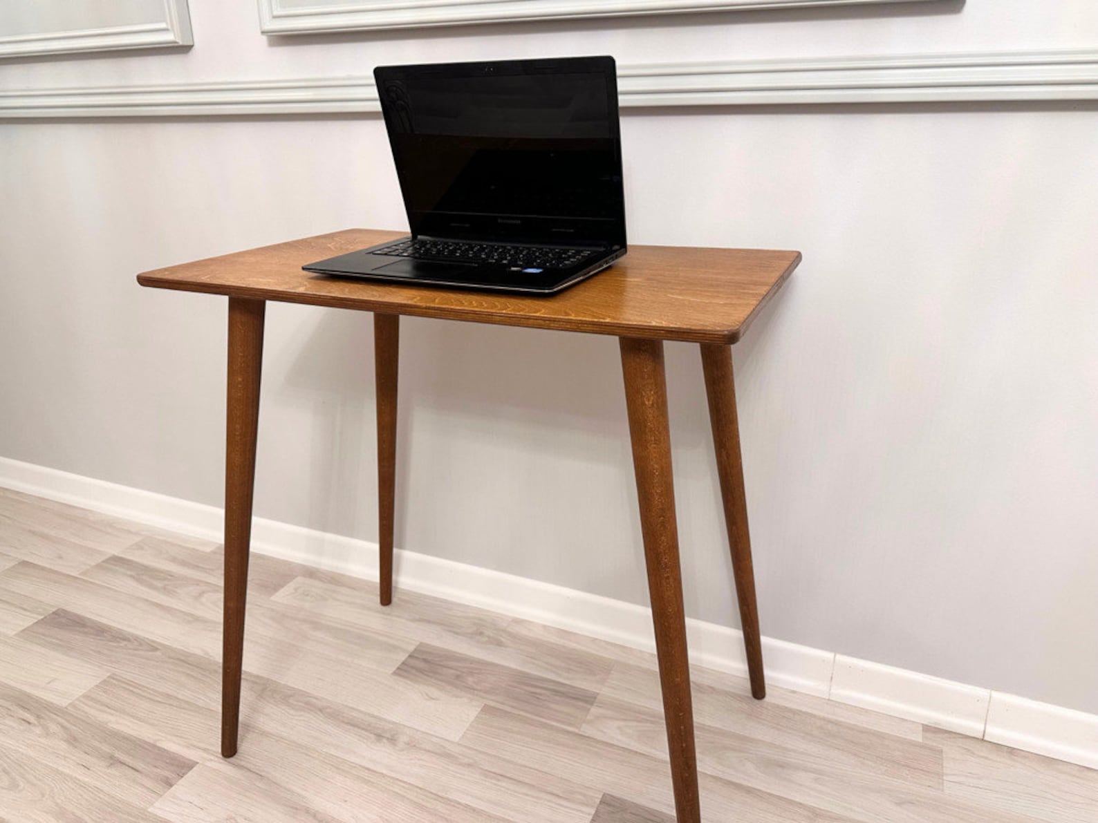 Walnut Wood Rectangle Computer Desk Table, Narrow Spacesaver Modern ...