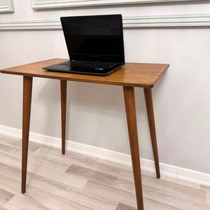 Walnut Wood Rectangle Computer Desk Table, Narrow Spacesaver Modern ...