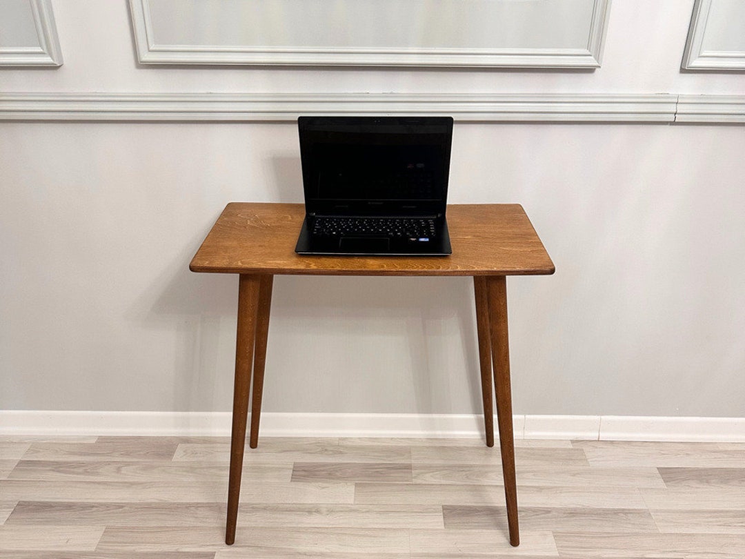 Walnut Wood Rectangle Computer Desk Table, Narrow Spacesaver Modern ...