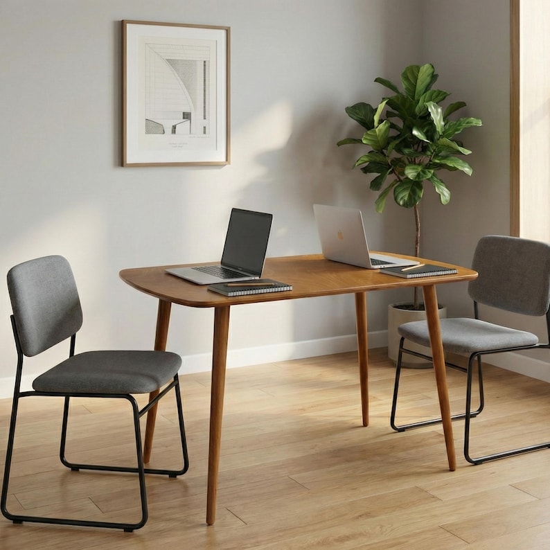 Oval Computer Desk Table, Mid Century Modern Small Space Wooden Laptop ...