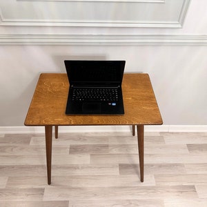 Walnut Wood Rectangle Computer Desk Table, Narrow Spacesaver Modern ...