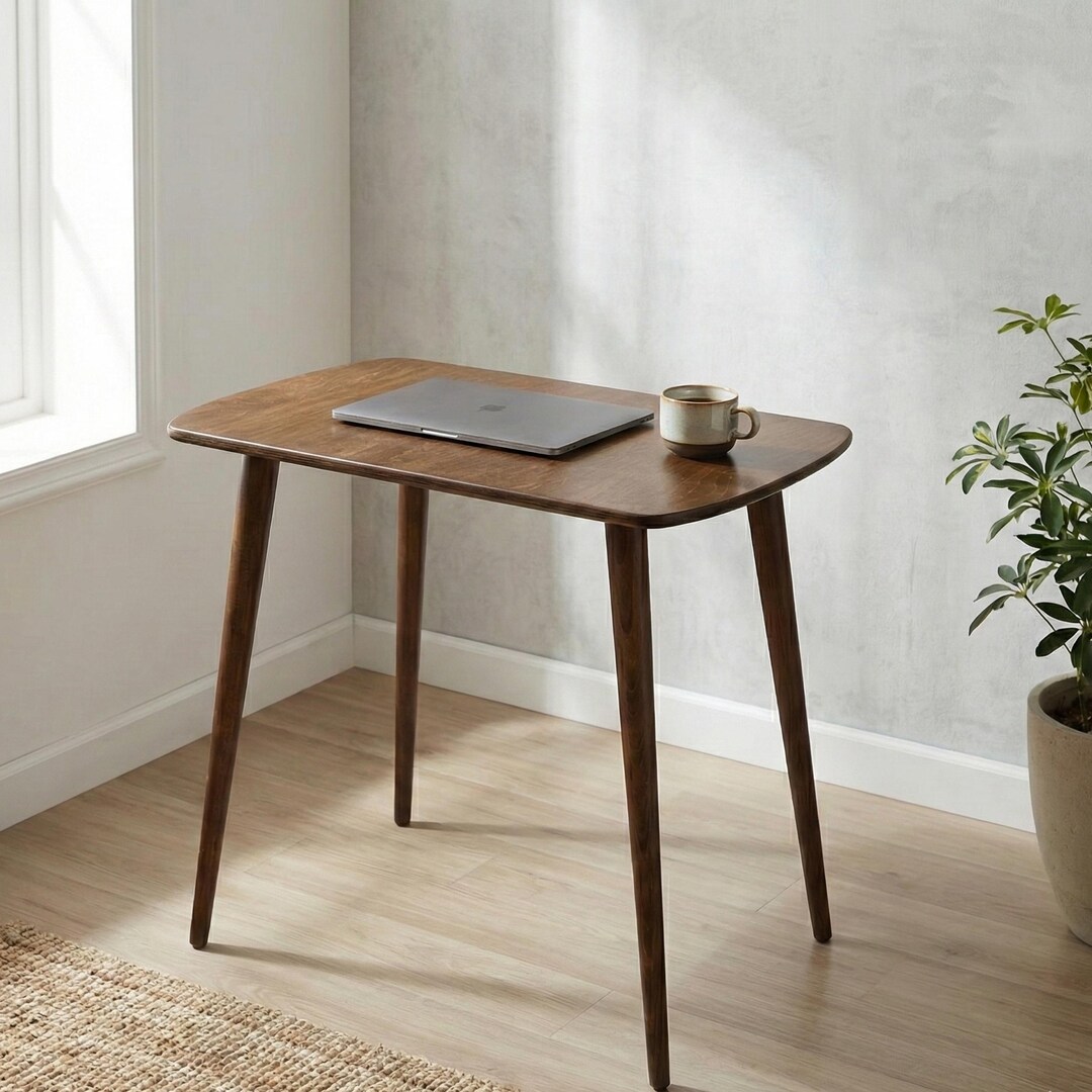Oval Wooden Computer Desk, Mid Century Modern Small Space Laptop Home ...