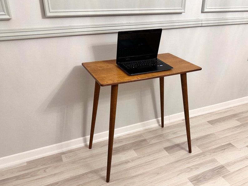 Walnut Wood Rectangle Computer Desk Table, Narrow Spacesaver Modern ...