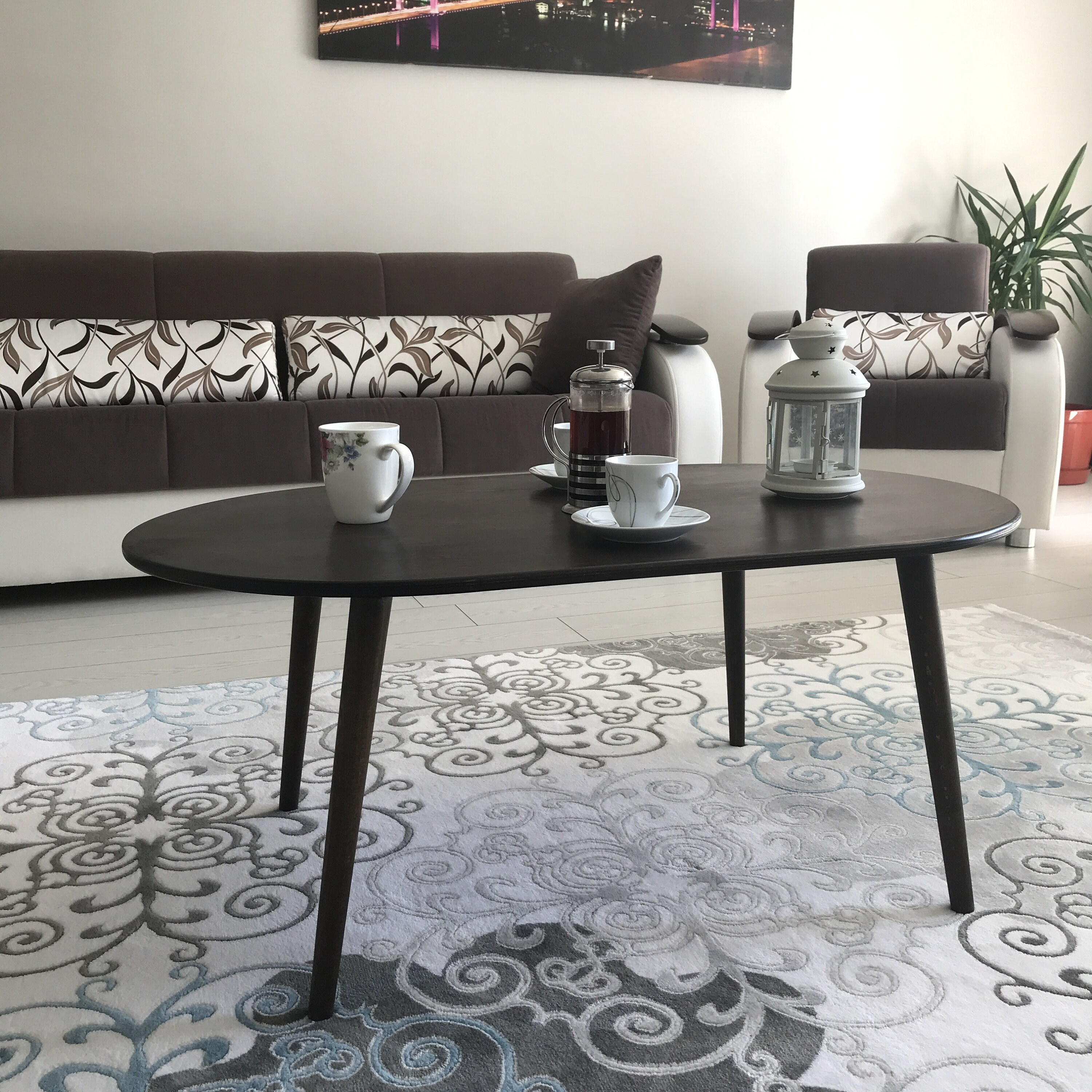 Walnut Wood Round Small Low Coffee Tables Handmade Oval MCM - Etsy