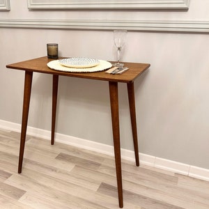 Rectangle Walnut Wood Small Dining Table, Space Saving Narrow Kitchen ...