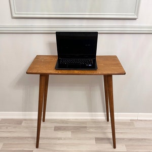 Walnut Wood Rectangle Computer Desk Table, Narrow Spacesaver Modern ...