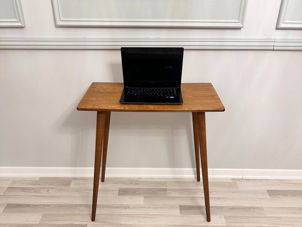 Walnut Wood Rectangle Computer Desk Table, Narrow Spacesaver Modern ...