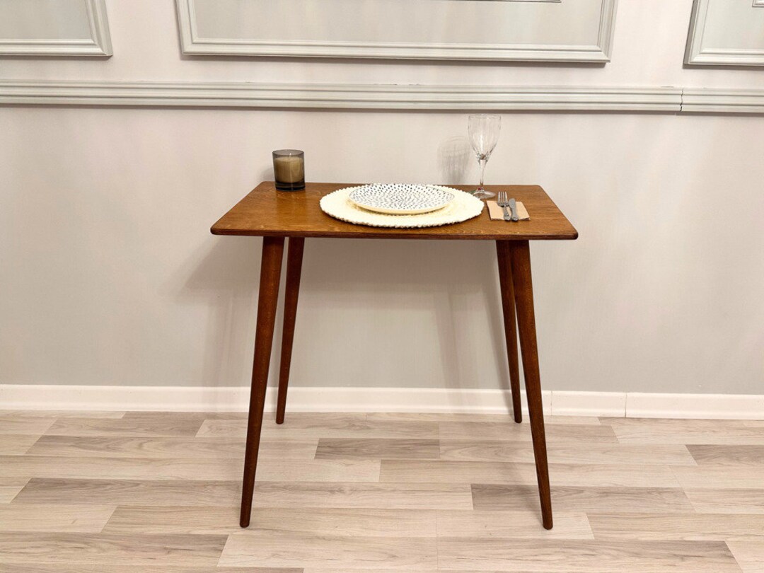 Rectangle Walnut Wood Small Dining Table, Space Saving Narrow Kitchen ...