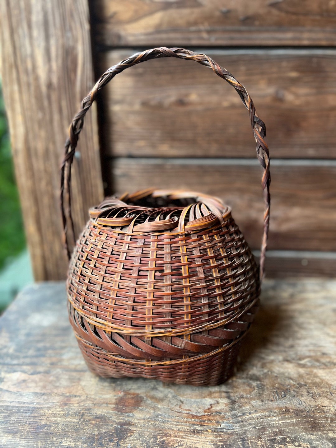 Rare Japanese Vintage Smoked Bamboo Hanakago Flower Basket - Etsy