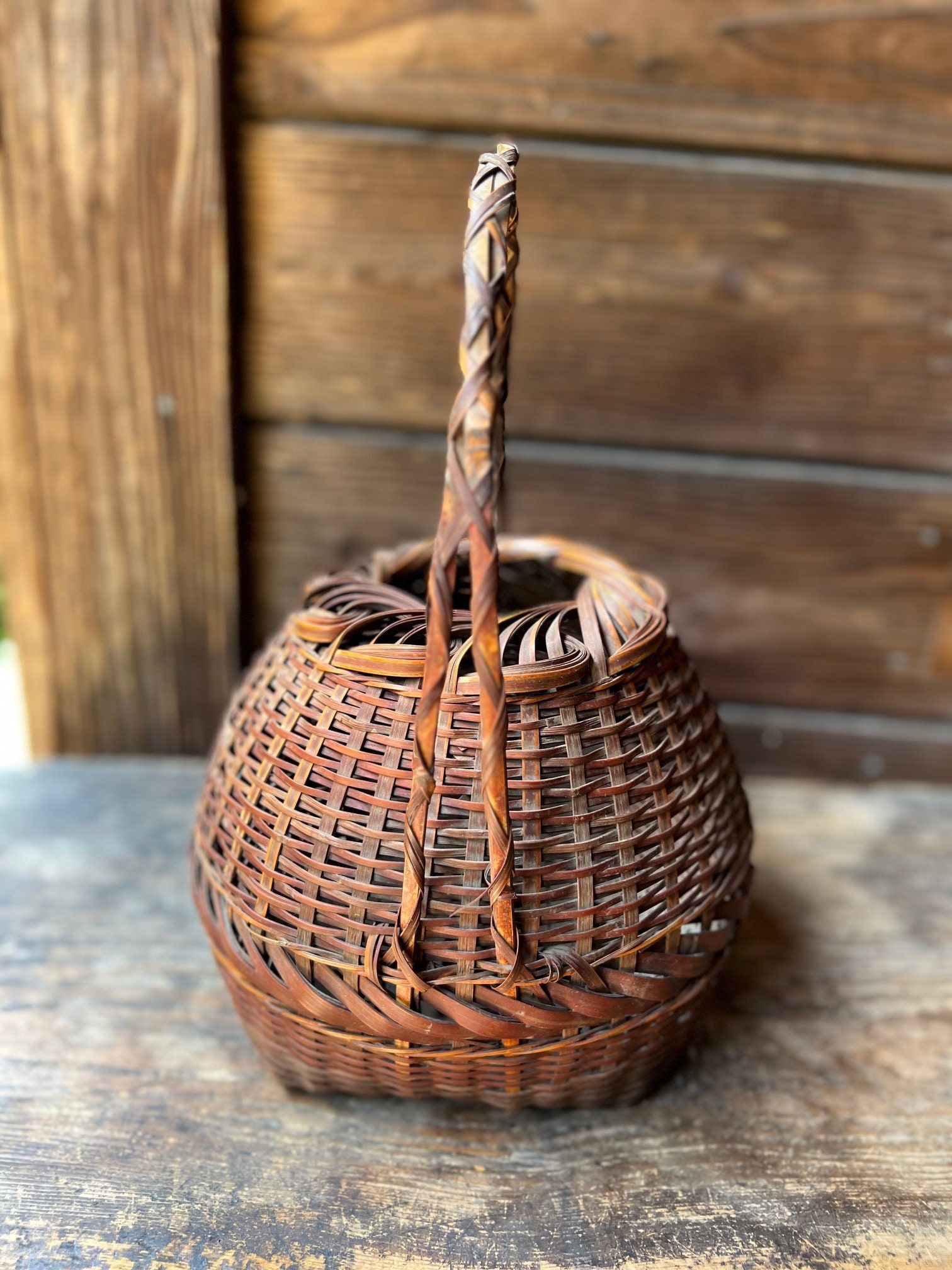 Rare Japanese Vintage Smoked Bamboo Hanakago Flower Basket - Etsy