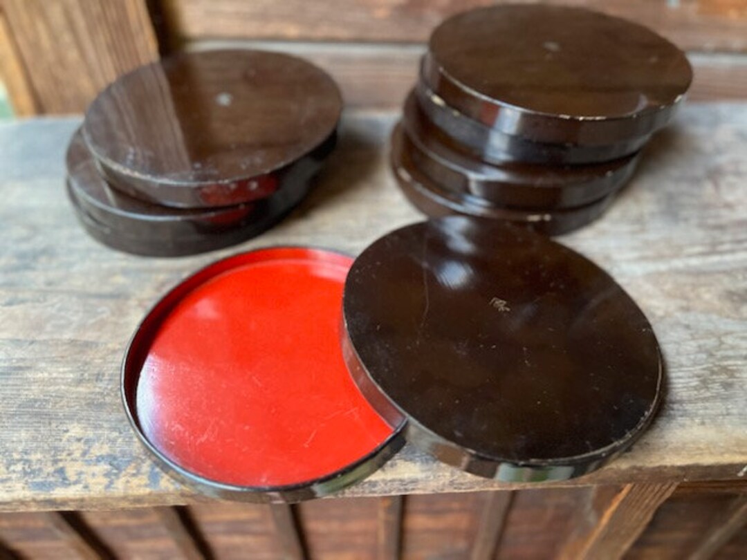 Two Sets of 8 Antique Japanese Flat Lacquer Plates - Etsy