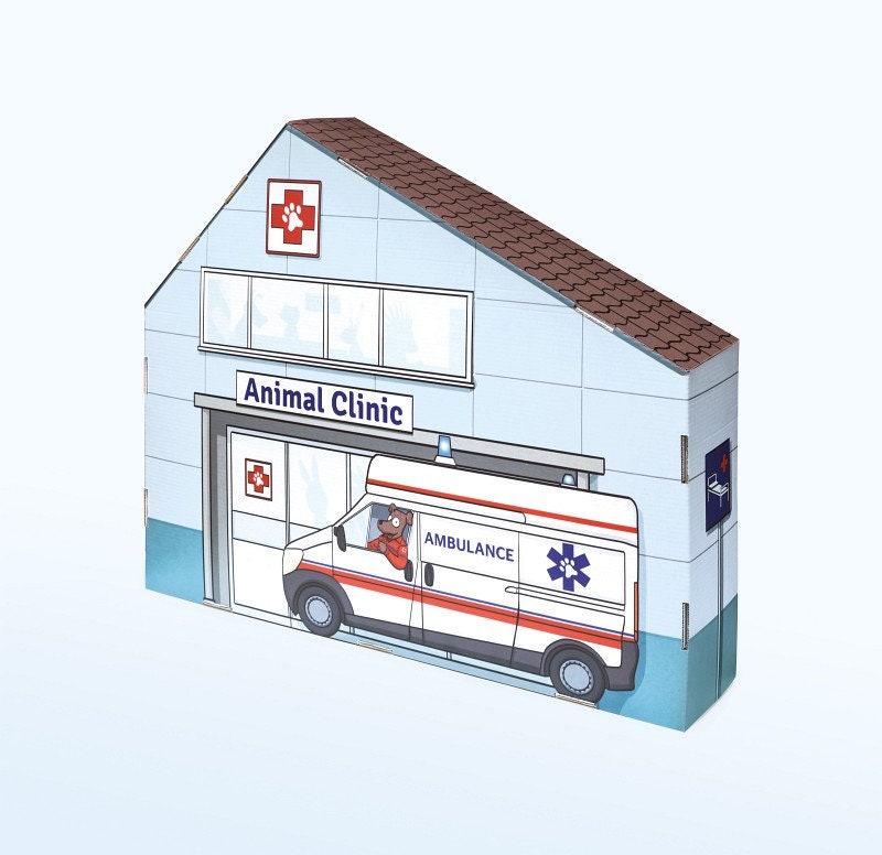 Cardboard Dollhouse for Crafting Animal Clinic With Many Animals and ...