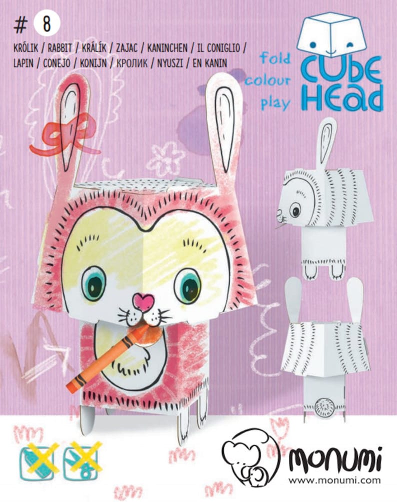 Paper Figure Cube Head for Coloring 3D Rabbit 24.5 X 14 X 14 Cm - Etsy