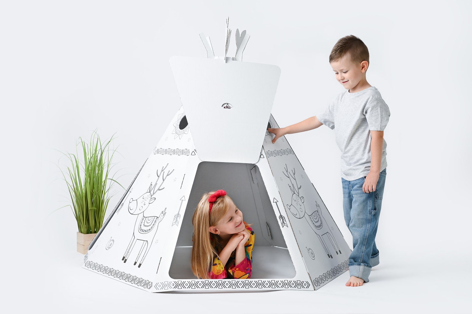Tipi Walk-in Tent Wigwam Made of Cardboard Toy for Coloring 126x122x140 ...