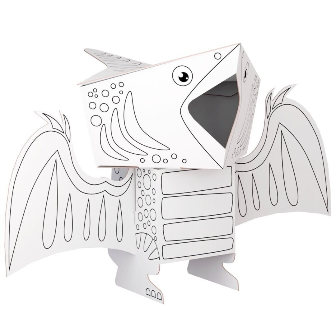 Paper Figure Cube Head Dino D6 to Color 3D Pterodactylus - Etsy