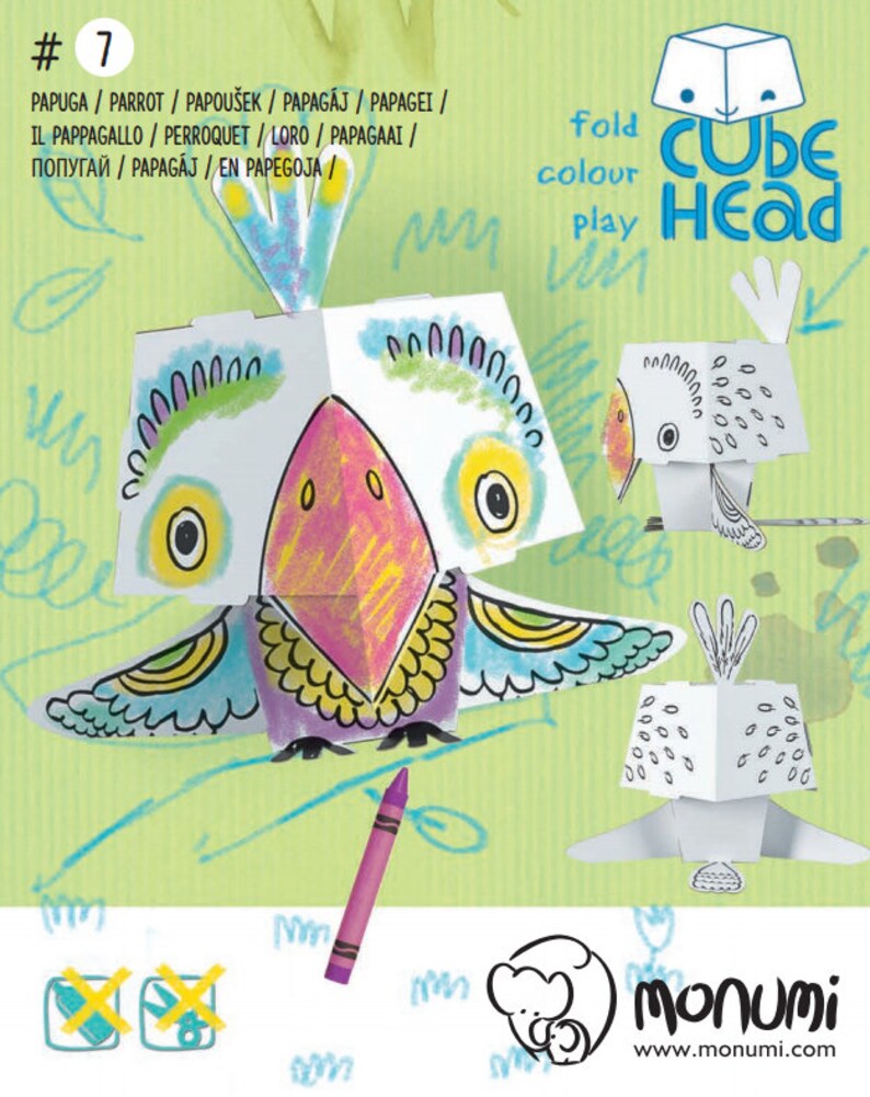 Paper Figure Cube Head for Coloring 3D Parrot 20 X 25 X 21 Cm - Etsy