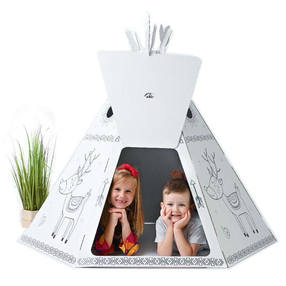 Tipi Walk-in Tent Wigwam Made of Cardboard Toy for Coloring 126x122x140 ...
