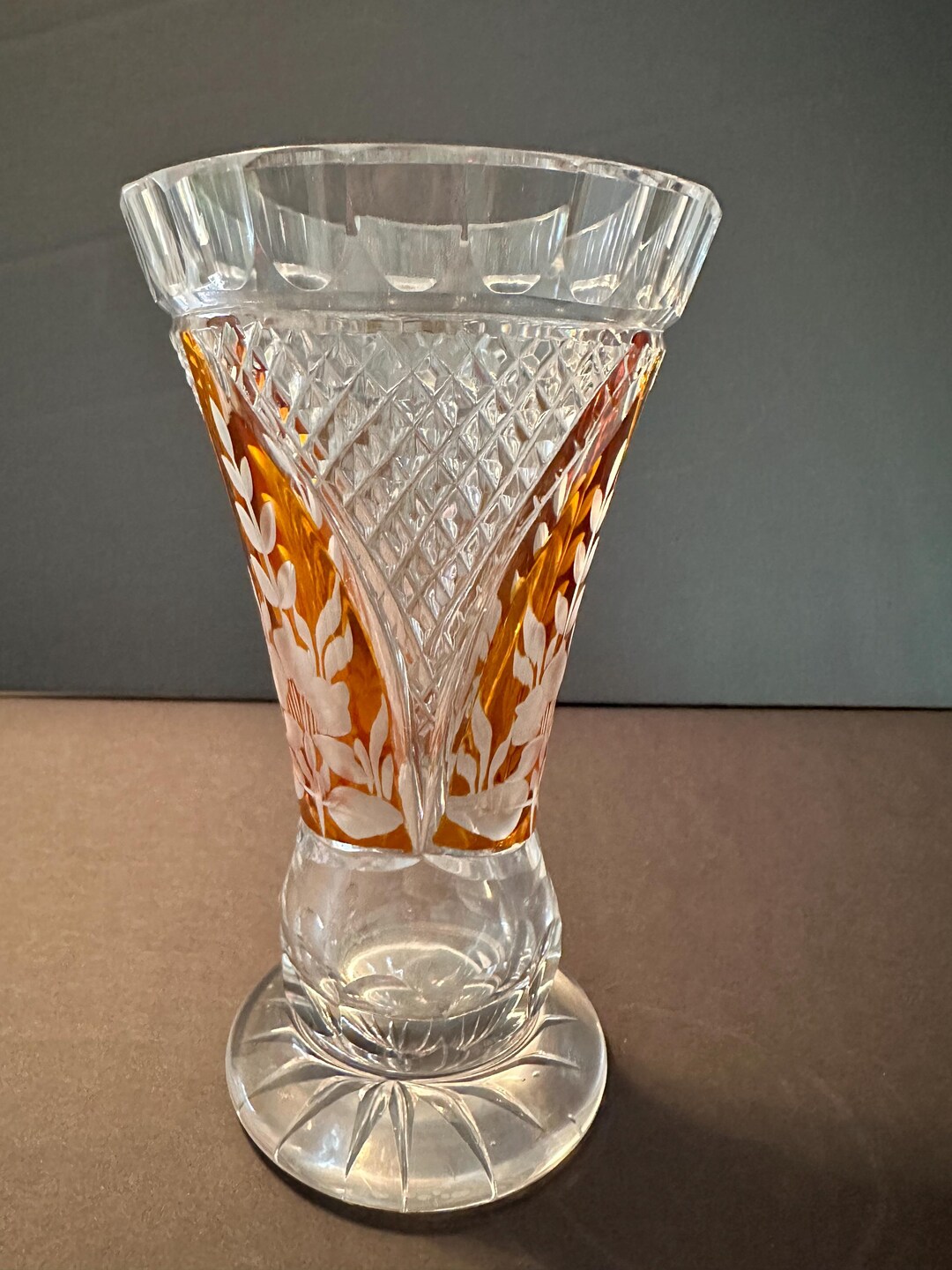 Bohemian Amber Crystal Vase - Etsy