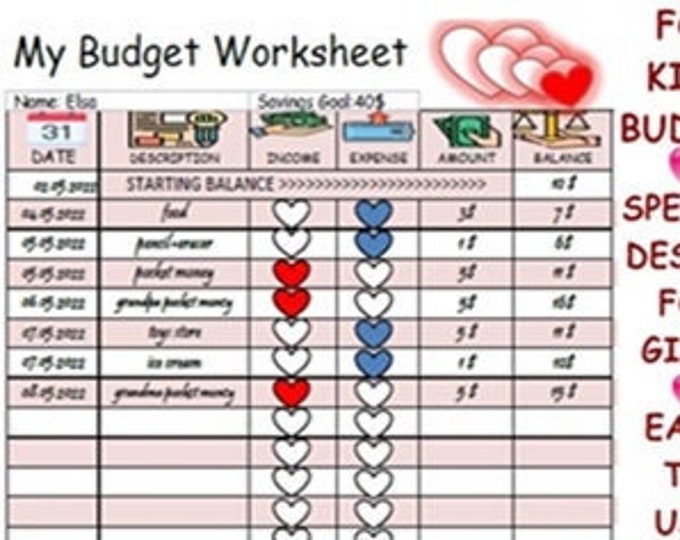 My Budget Worksheet/budget Worksheet for Kids/pocket Money Tracker ...