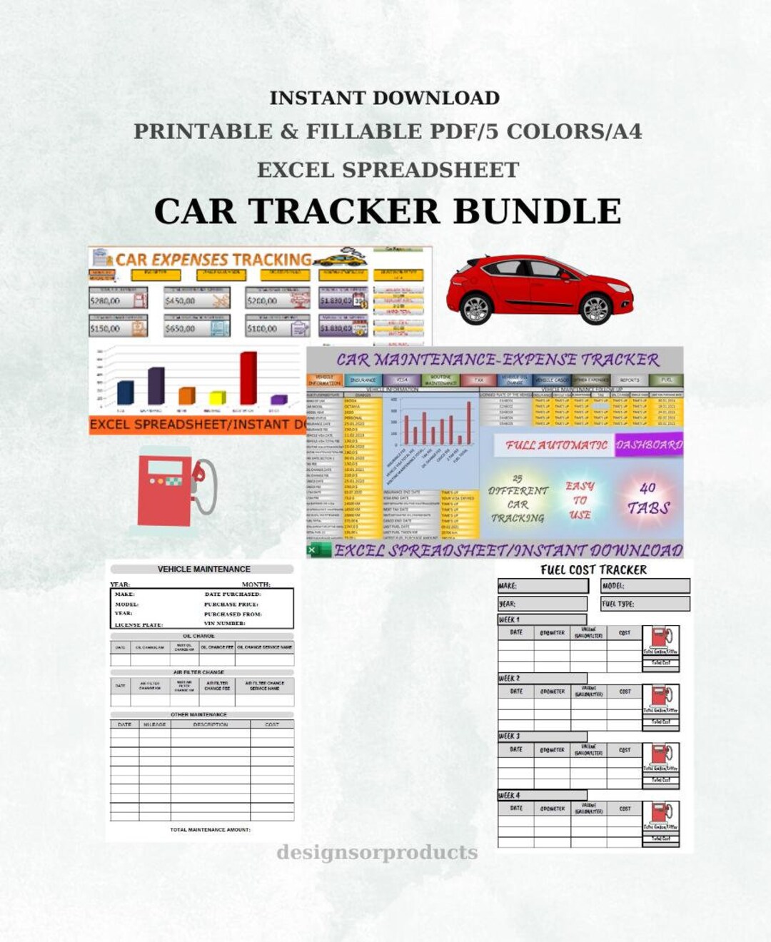 Car Tracker Bundle,car Maintenance-expense Bundle,car Expenses Tracker ...