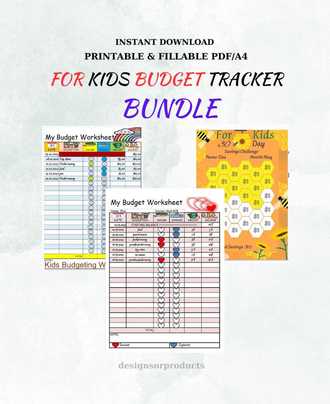 Kids Budget Worksheet Bundle: Printable Budget Tracker (PDF) - Etsy