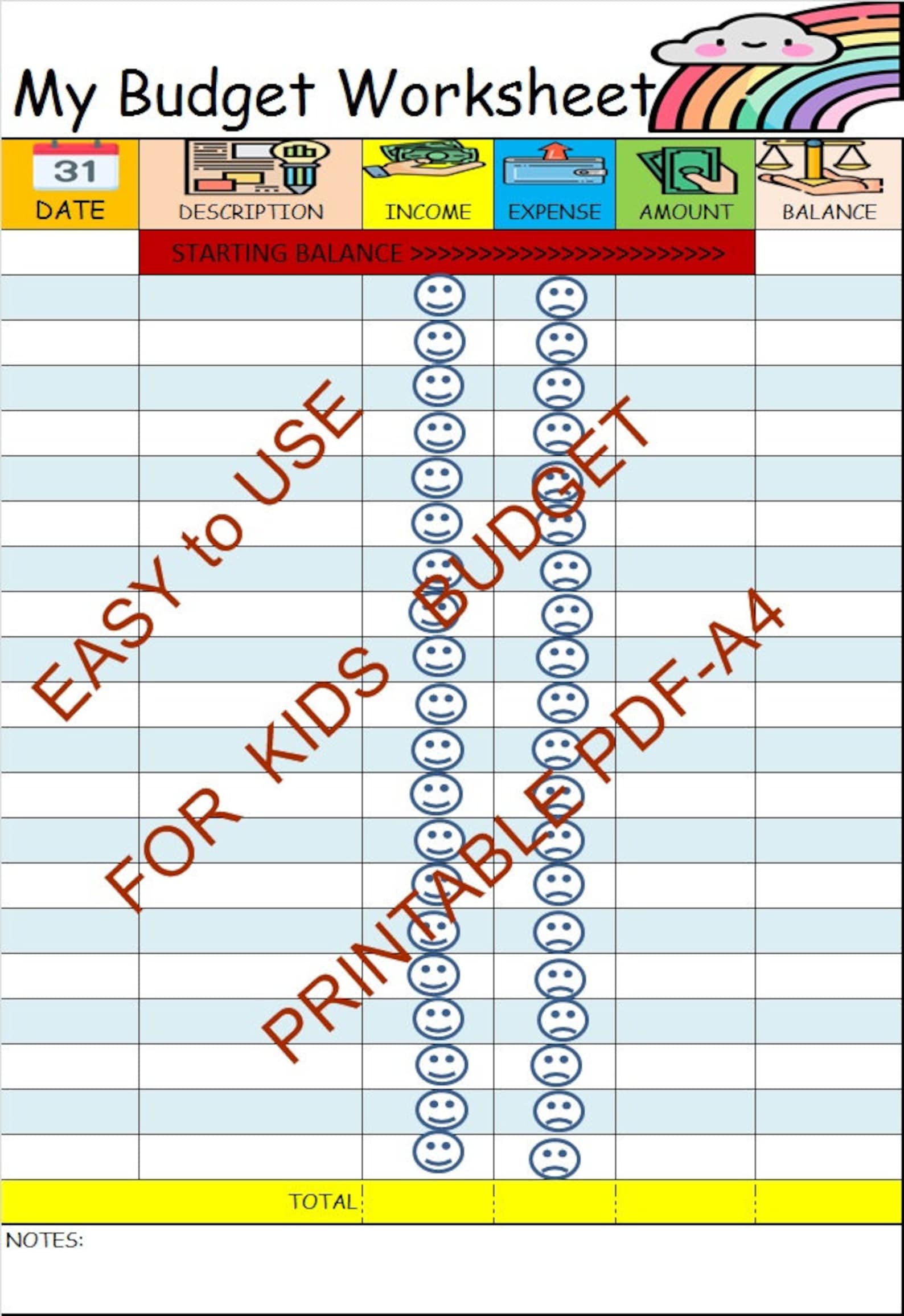 My Budget Worksheet/for Kids Budget/printable for Kids Budget/easy to ...