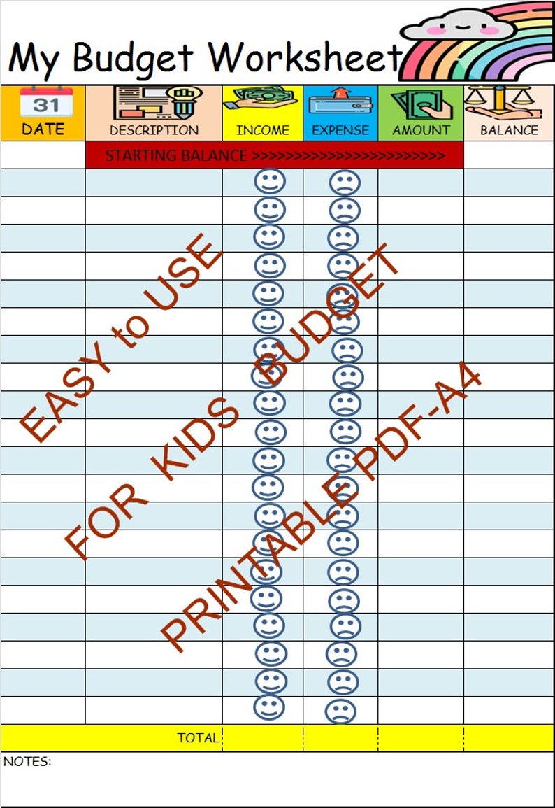 Kids Budget Worksheet: Printable Budgeting Chart (PDF A4) - Etsy