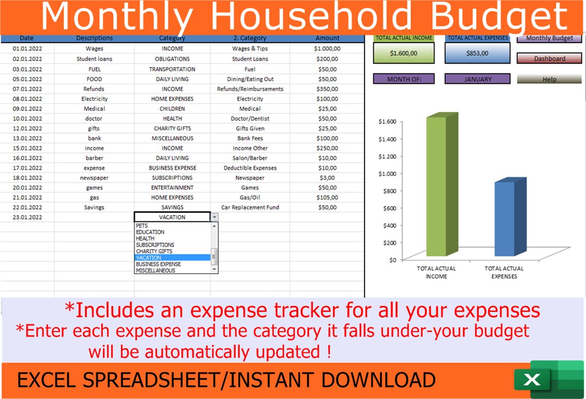 Monthly Personal Budget Tracker/monthly Home Budget Tracker/excel ...