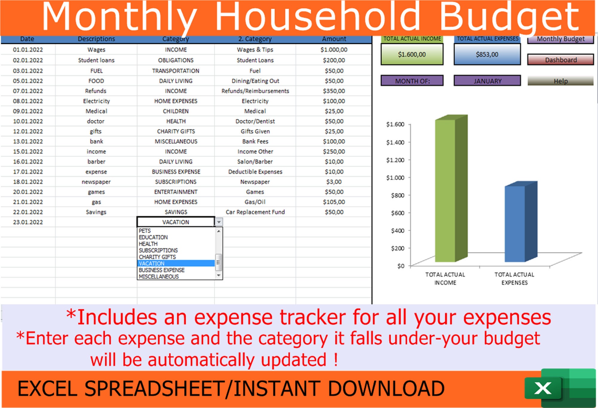 Monthly Personal Budget Tracker/monthly Home Budget Tracker/excel ...