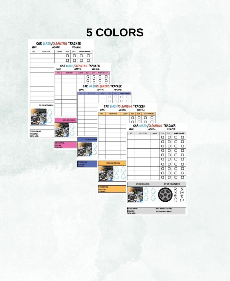 Car Wash Cleaning Tracker: Printable Planner (A4, A5, Letter) - Etsy