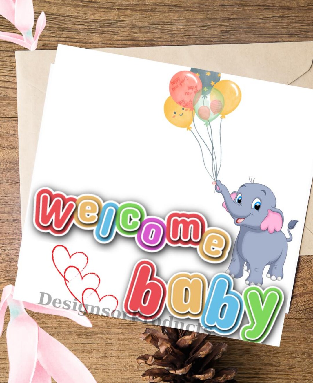Welcome Baby Printable Card / Instant Download PDF and PNG / Pink New ...