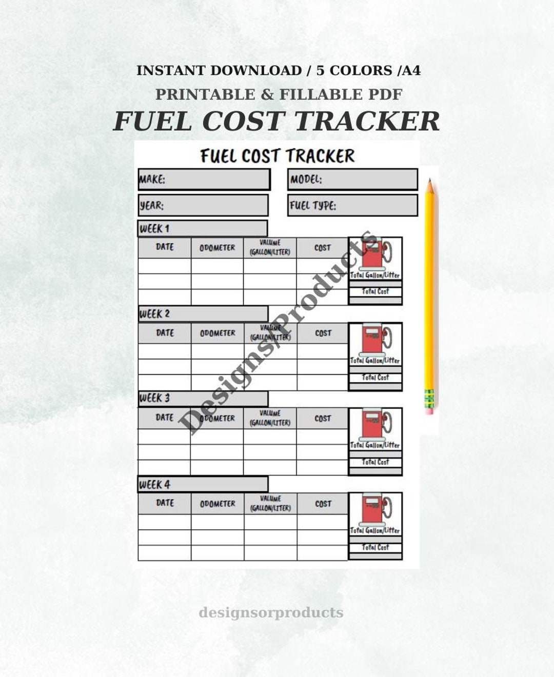 Printable Fuel Cost Tracker: Gas Mileage Log (PDF) - Etsy