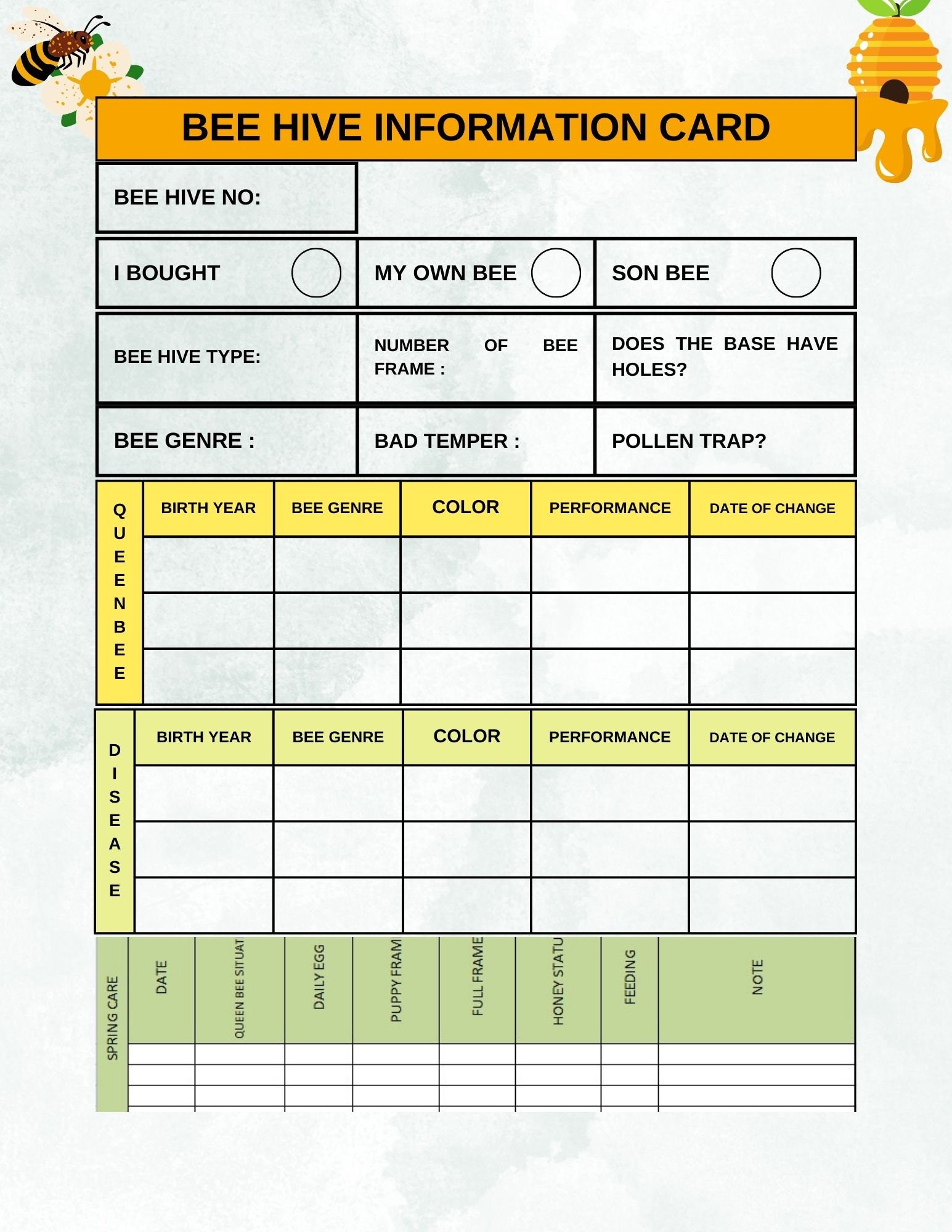 Beehive Information Card: Printable Beekeeper Hive Tracker (PDF) - Etsy