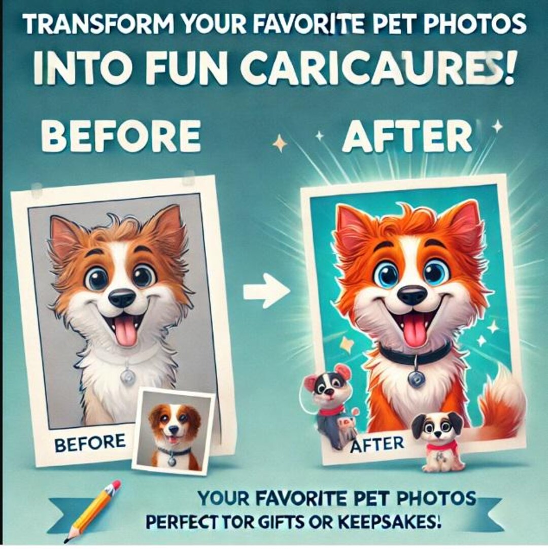 Custom Pet Caricature From Photo ,digital Cartoon Portrait ...