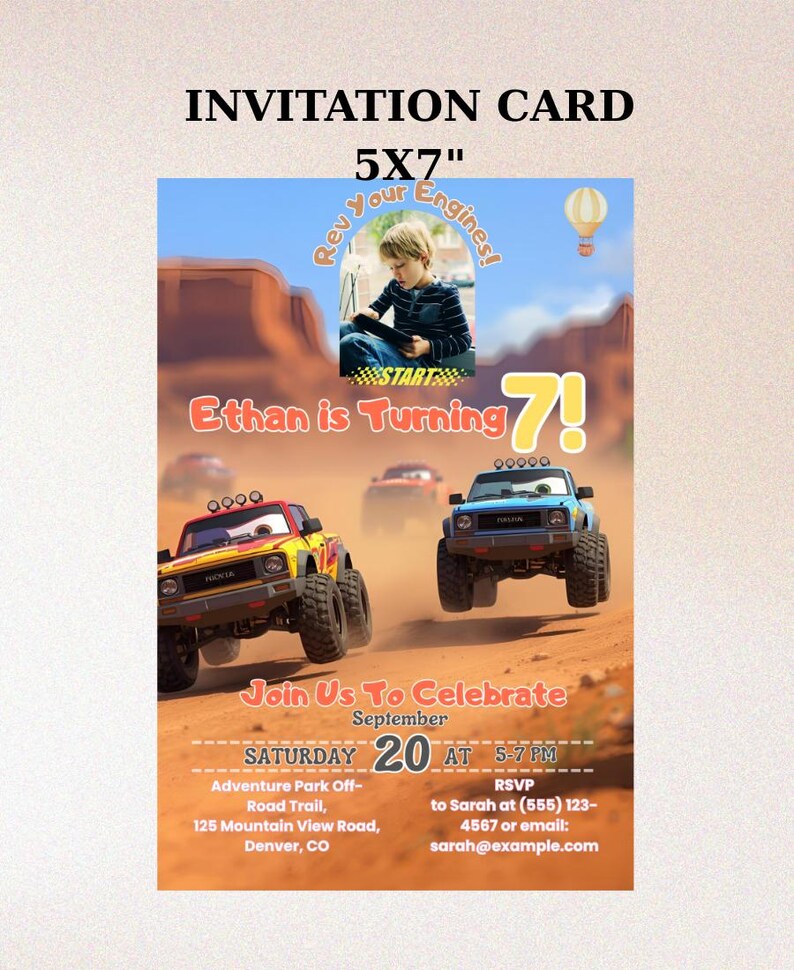 Off-road Truck Birthday Invitation: Editable Photo Card, Adventure ...