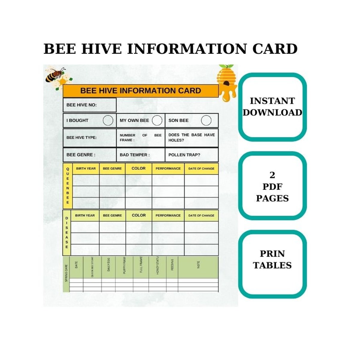Beehive Information Card: Printable Beekeeper Hive Tracker (PDF) - Etsy