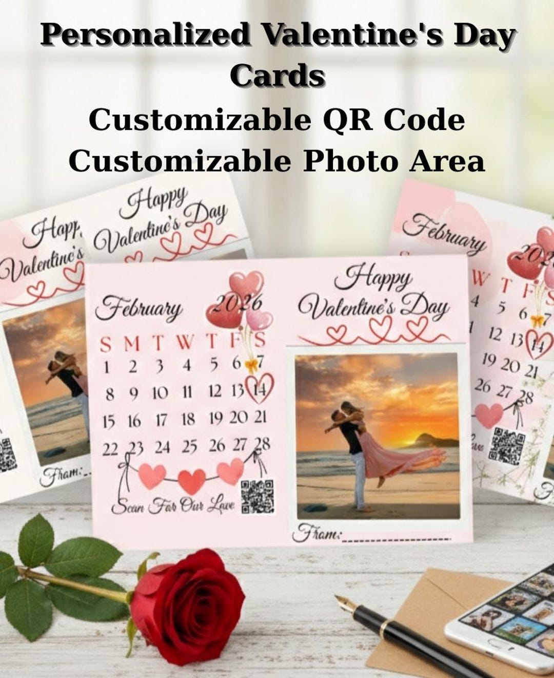 Personalized Photo Valentine's Day Card With QR Code (digital Download ...