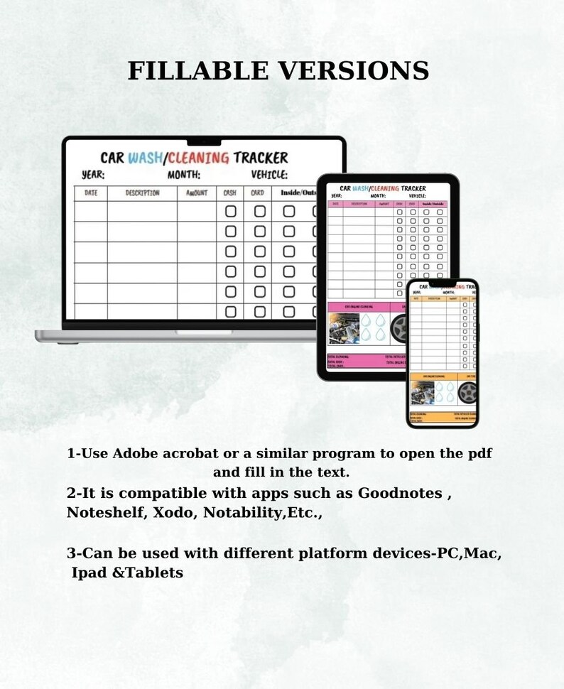 Car Wash Cleaning Tracker: Printable Planner (A4, A5, Letter) - Etsy