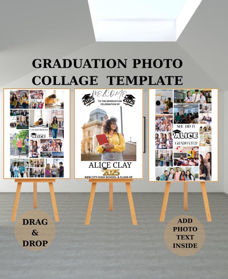 Editable Graduation Photo Collage Poster: Welcome Sign Canva Template ...