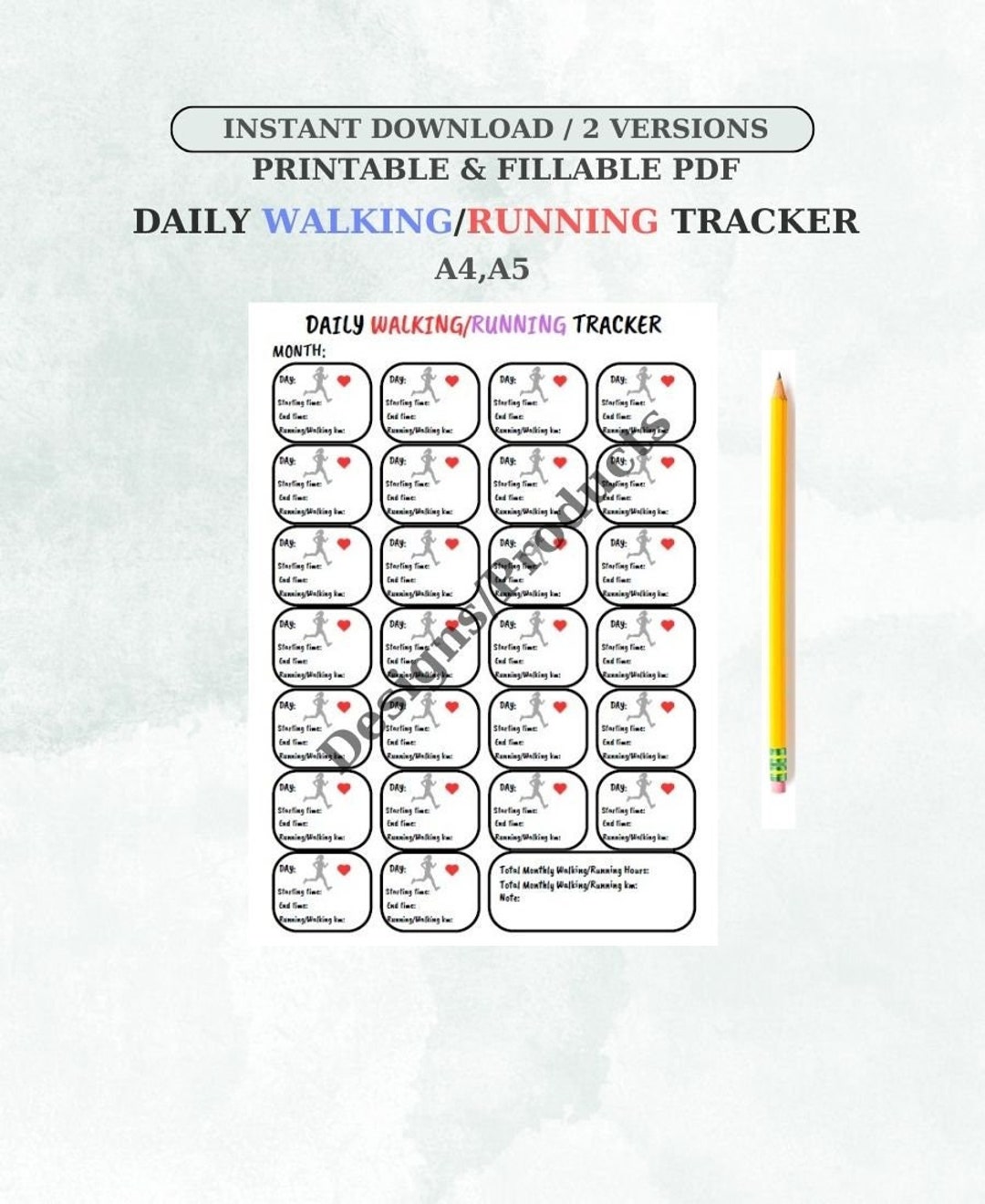 Daily Walk/run Tracker,editable Fitness Planner,personalized Fitness ...
